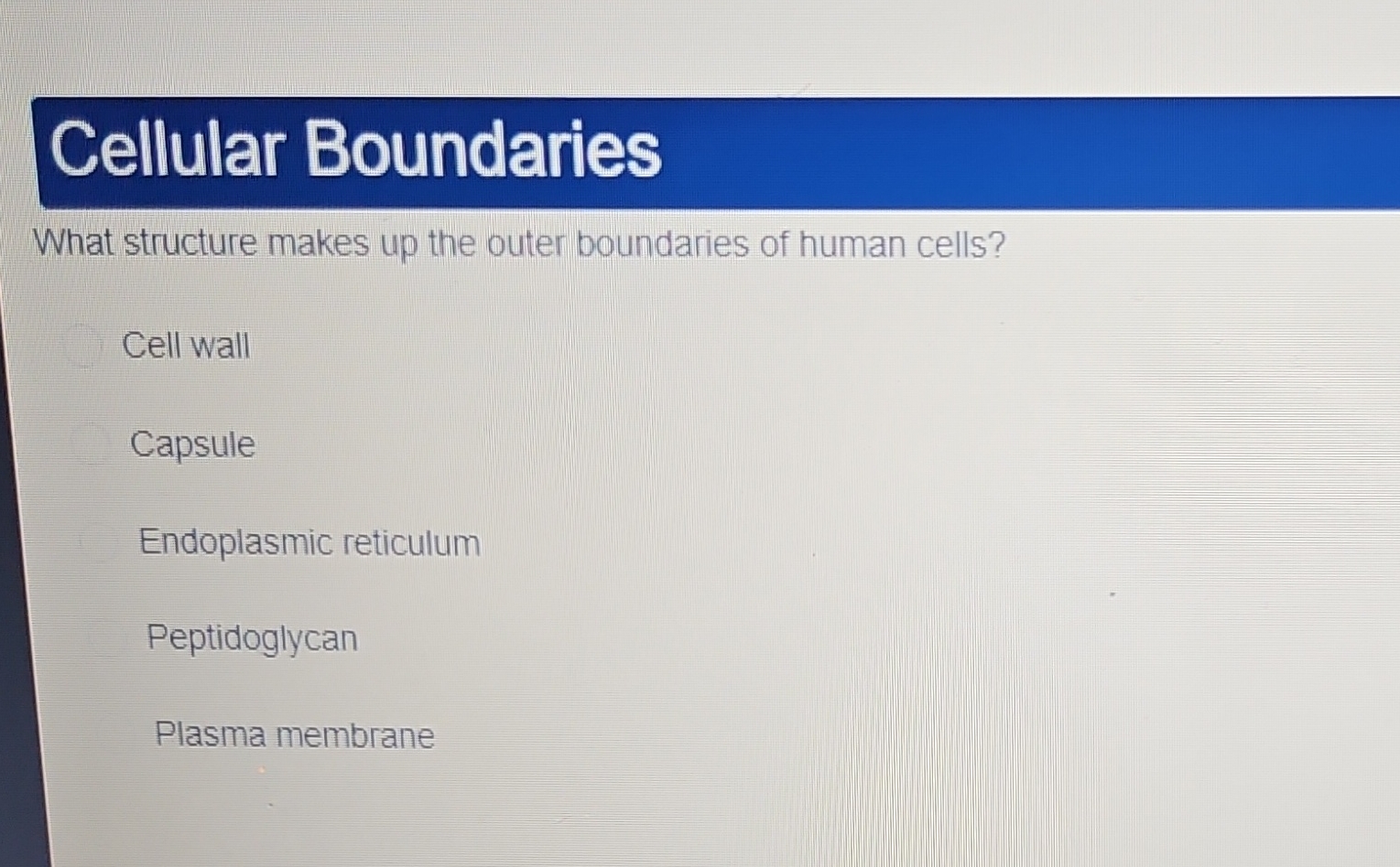 Solved Cellular BoundariesWhat structure makes up the outer | Chegg.com