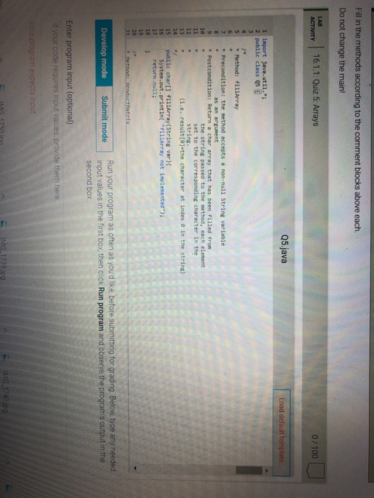Solved Fill in the methods according to the comment blocks | Chegg.com