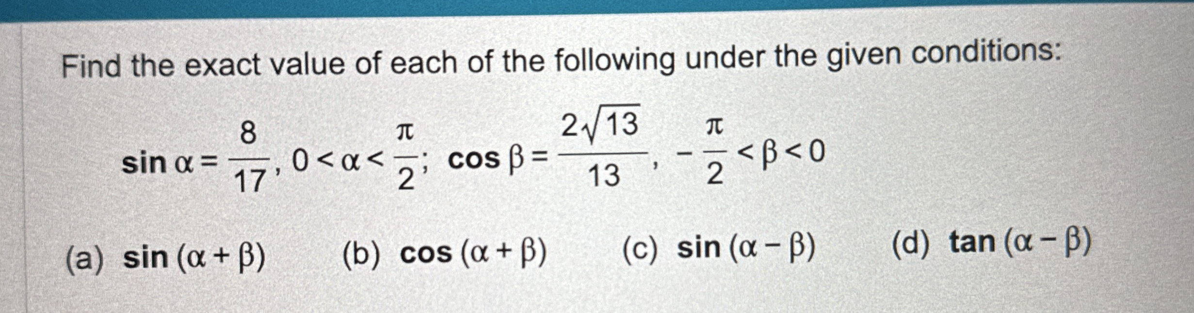 Find the exact value of each of the following under | Chegg.com