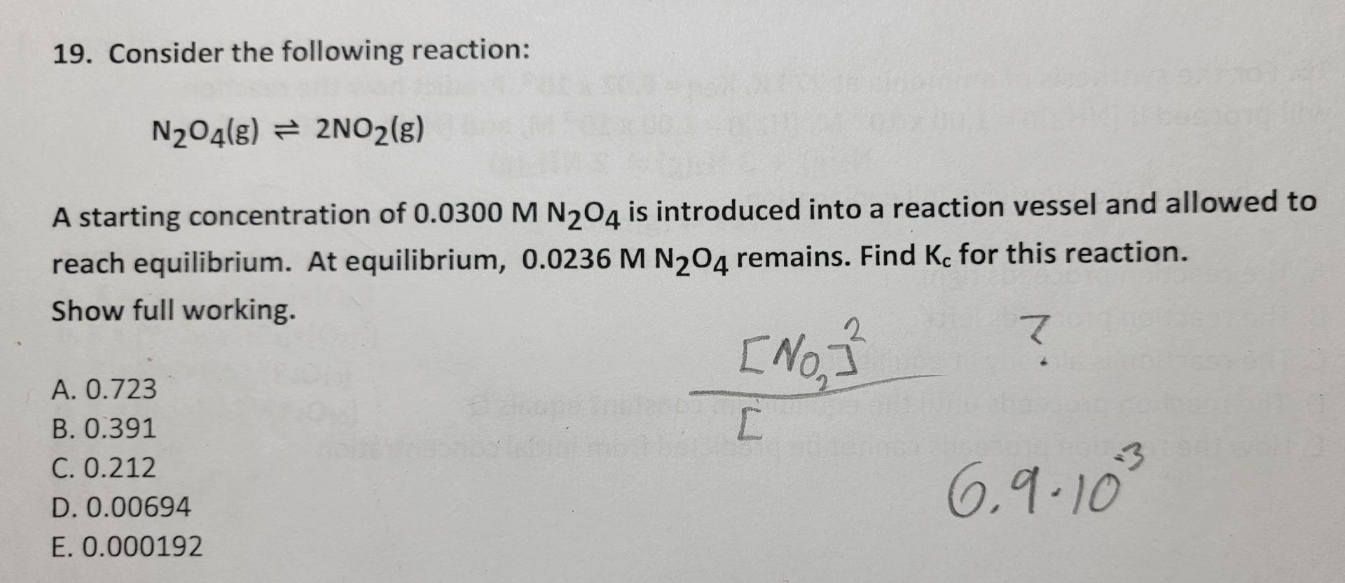 Solved Consider the following reaction:N2O4(g)⇌2NO2(g)A | Chegg.com