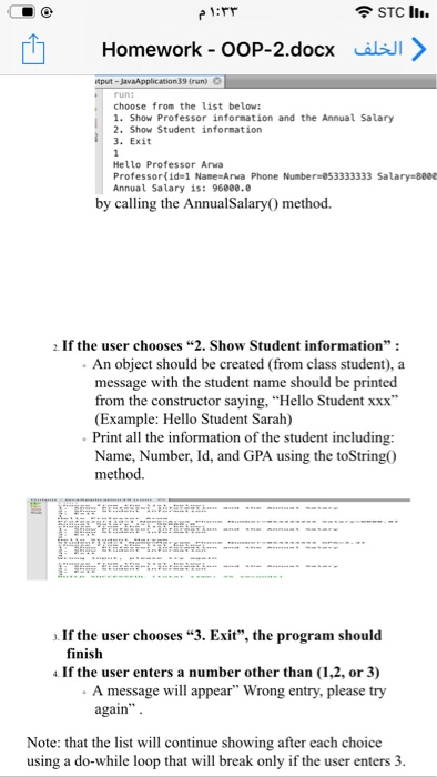 Solved 1 ۳۲ م Stc Ii Homework Oop 2docx Cel Opa 