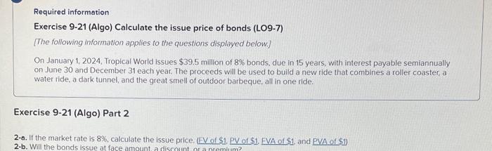 Solved Required information Exercise 9-21 (Algo) Calculate | Chegg.com