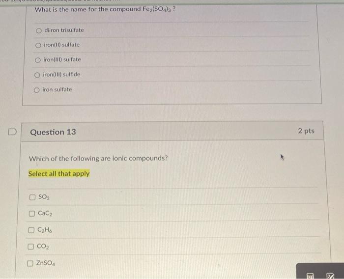 Solved What is the name for the compound Fe2(SO4)3 ? diron | Chegg.com
