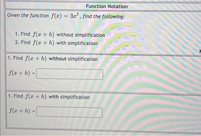 Solved Given the function f(x)=3x2, find the following: 1. | Chegg.com