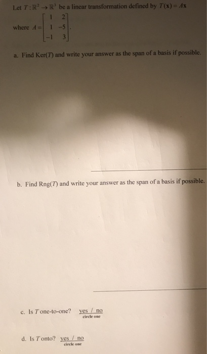 Solved Let T: RR be a linear transformation defined by T(x) | Chegg.com