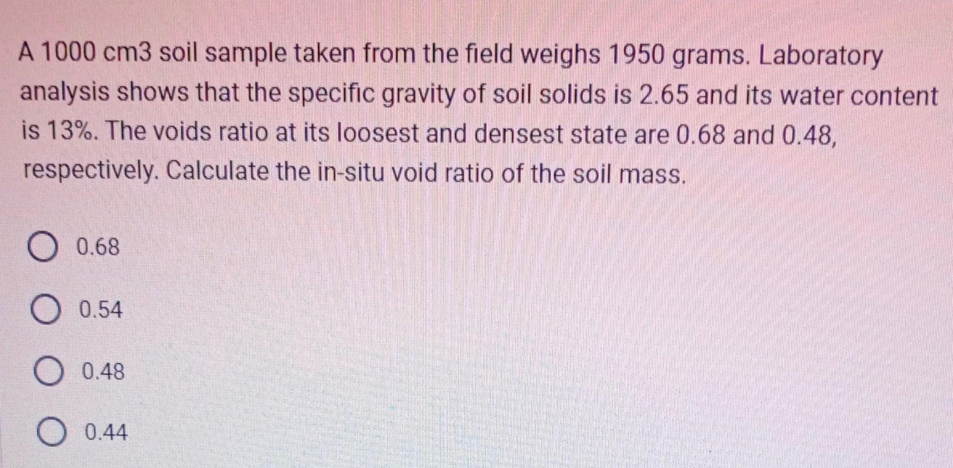 Solved A 1000 cm3 soil sample taken from the field weighs | Chegg.com