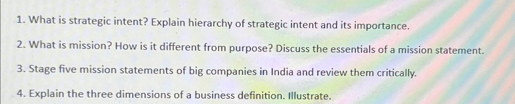 Solved What is strategic intent? Explain hierarchy of | Chegg.com