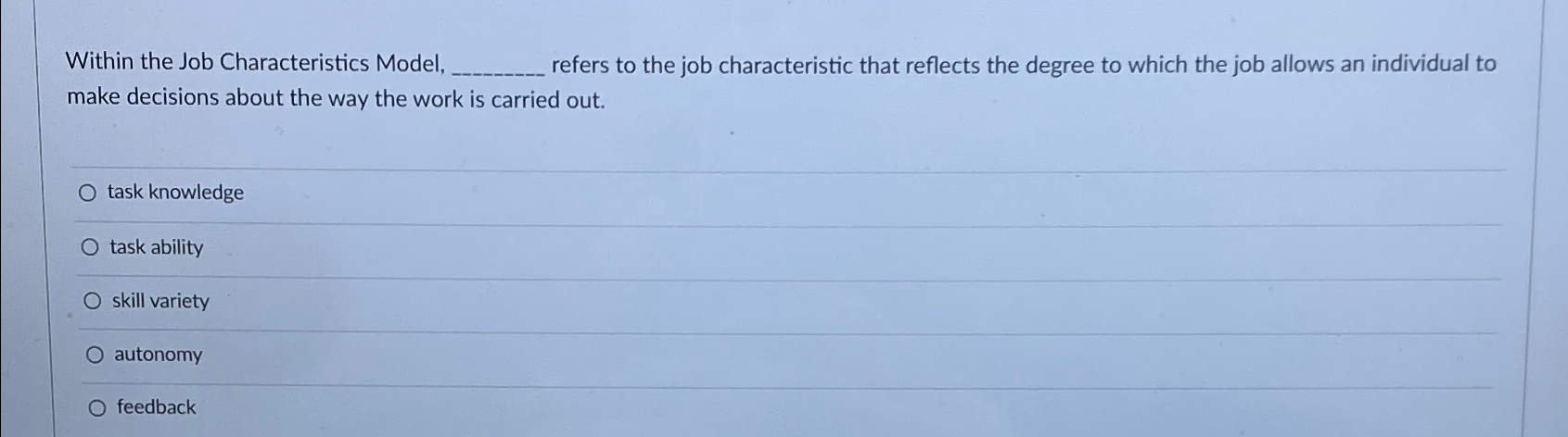 Solved Within the Job Characteristics Model, refers to the | Chegg.com