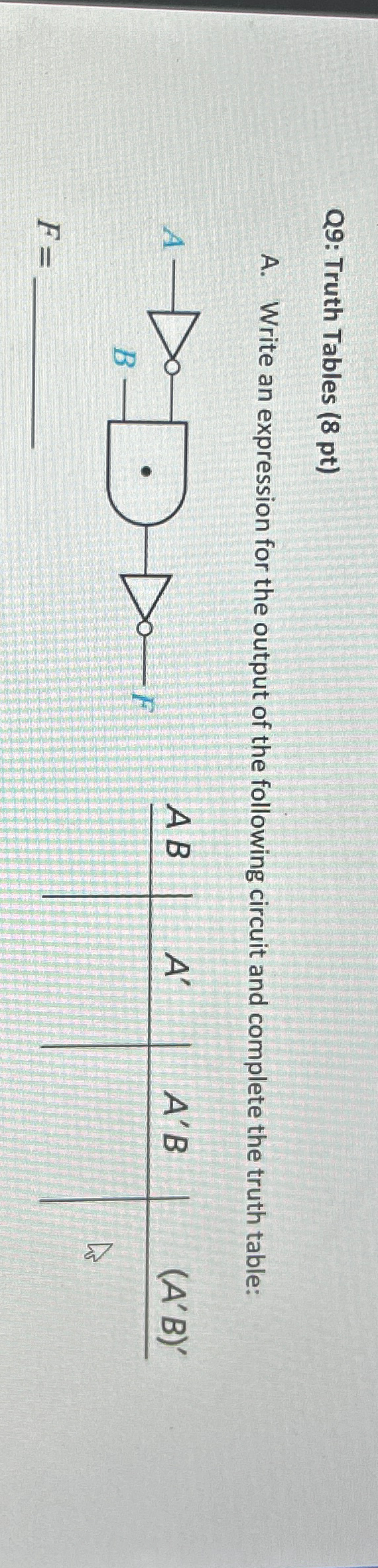 Solved Q9: Truth Tables (8 pt)A. Write an expression for | Chegg.com Solved Q9: Truth Tables (8 pt)A. Write an expression for | Chegg.com