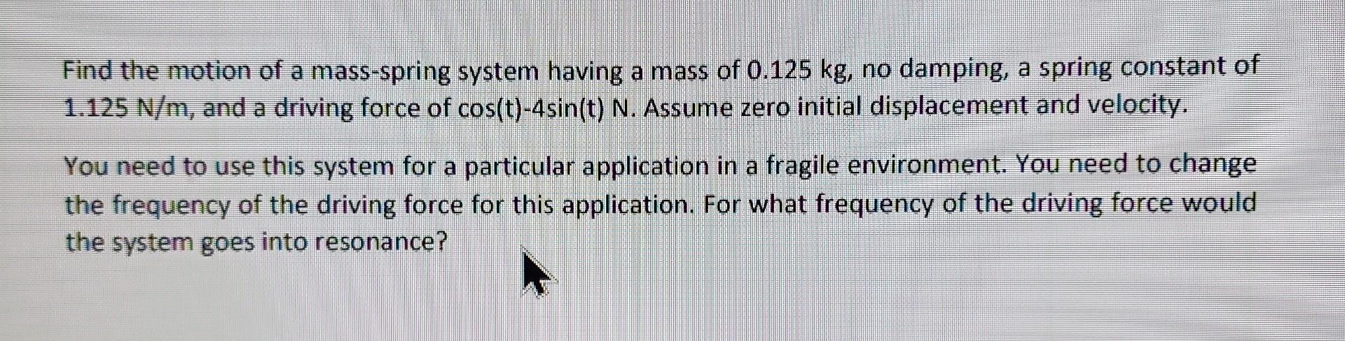 Solved Find the motion of a mass-spring system having a mass | Chegg.com