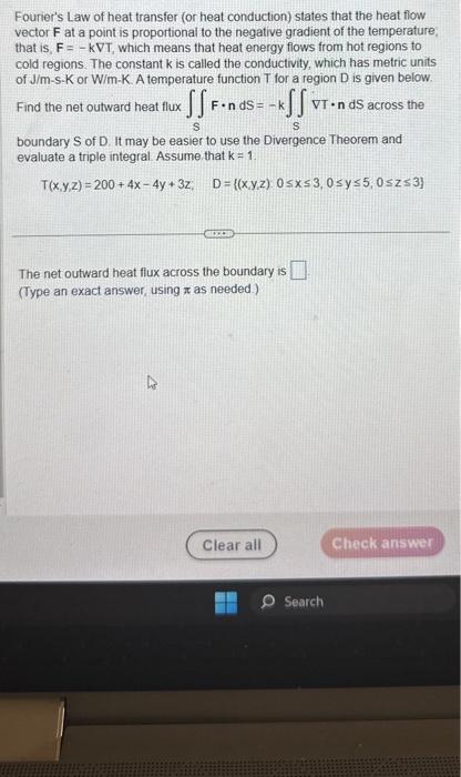 Solved Fourier's Law of heat transfer (or heat conduction) | Chegg.com