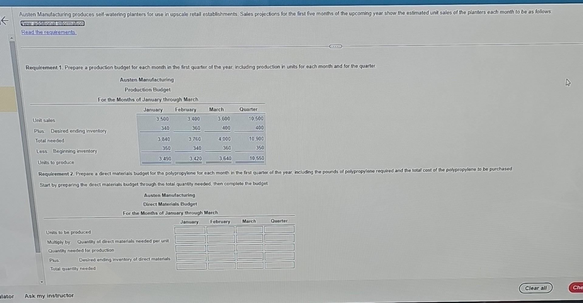 Solved or Unit sales Plus: Desired ending inventory Total | Chegg.com