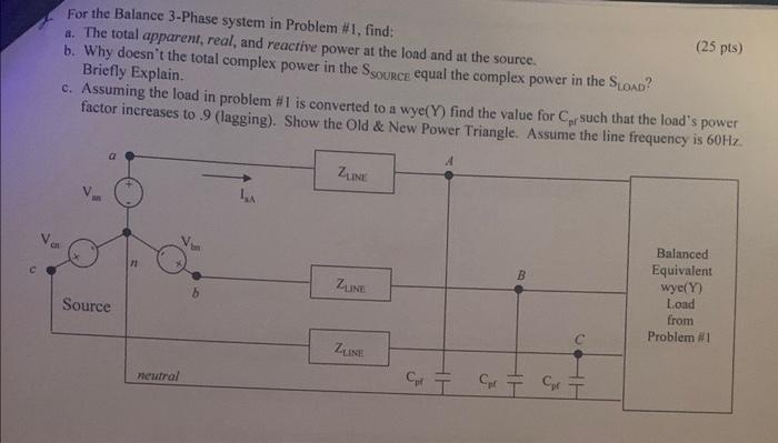 Solved For the Balance 3-Phase system in Problem \#1, find: | Chegg.com