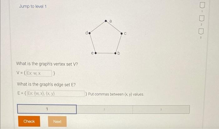 Solved Jump to level 1 a 2 С 3 e What is the graph's vertex | Chegg.com