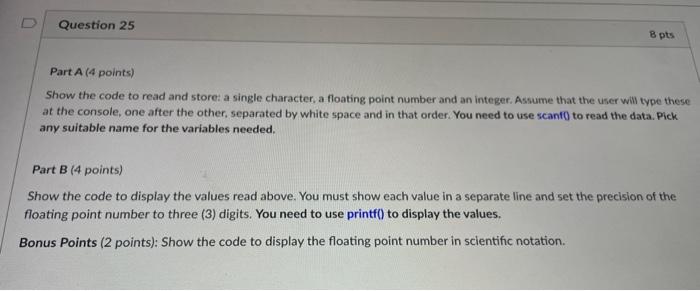 Solved Part A (4 points) Show the code to read and store: a | Chegg.com