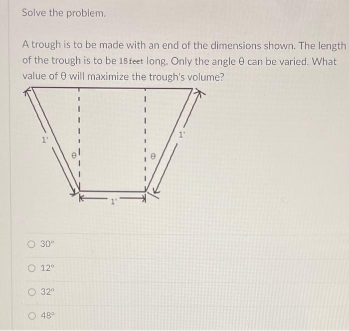 Solved Solve the problem. A trough is to be made with an end | Chegg.com