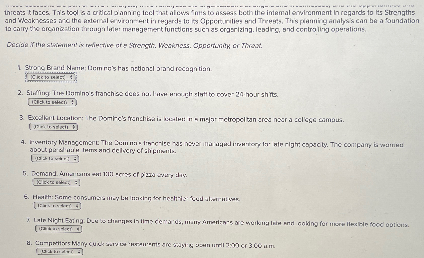 Solved threats it faces. This tool is a critical planning | Chegg.com