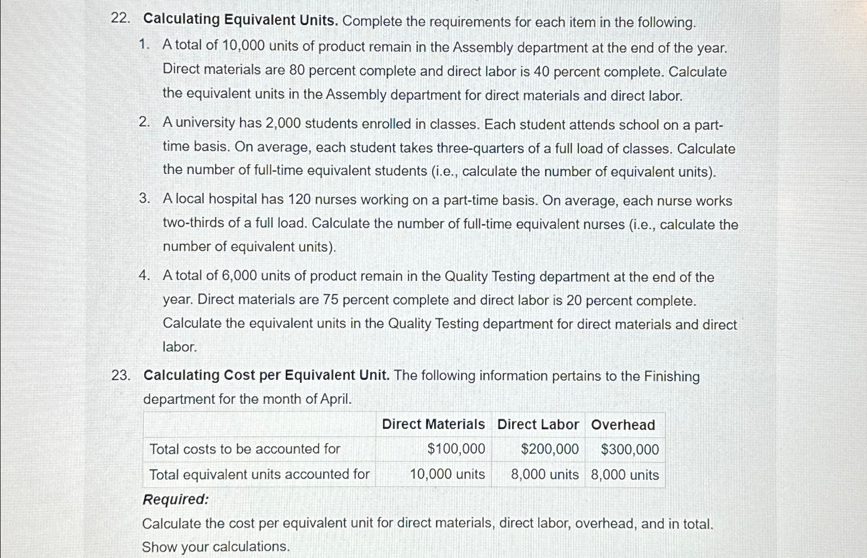 Solved Calculating Equivalent Units. Complete the | Chegg.com