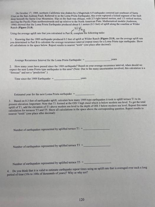 Part C. Estimating Earthquake Recurrence Intervals | Chegg.com
