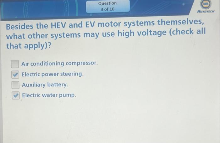 Solved Besides the HEV and EV motor systems themselves, what | Chegg.com