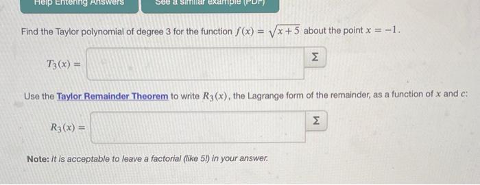 Solved Find the Taylor polynomial of degree 3 for the | Chegg.com