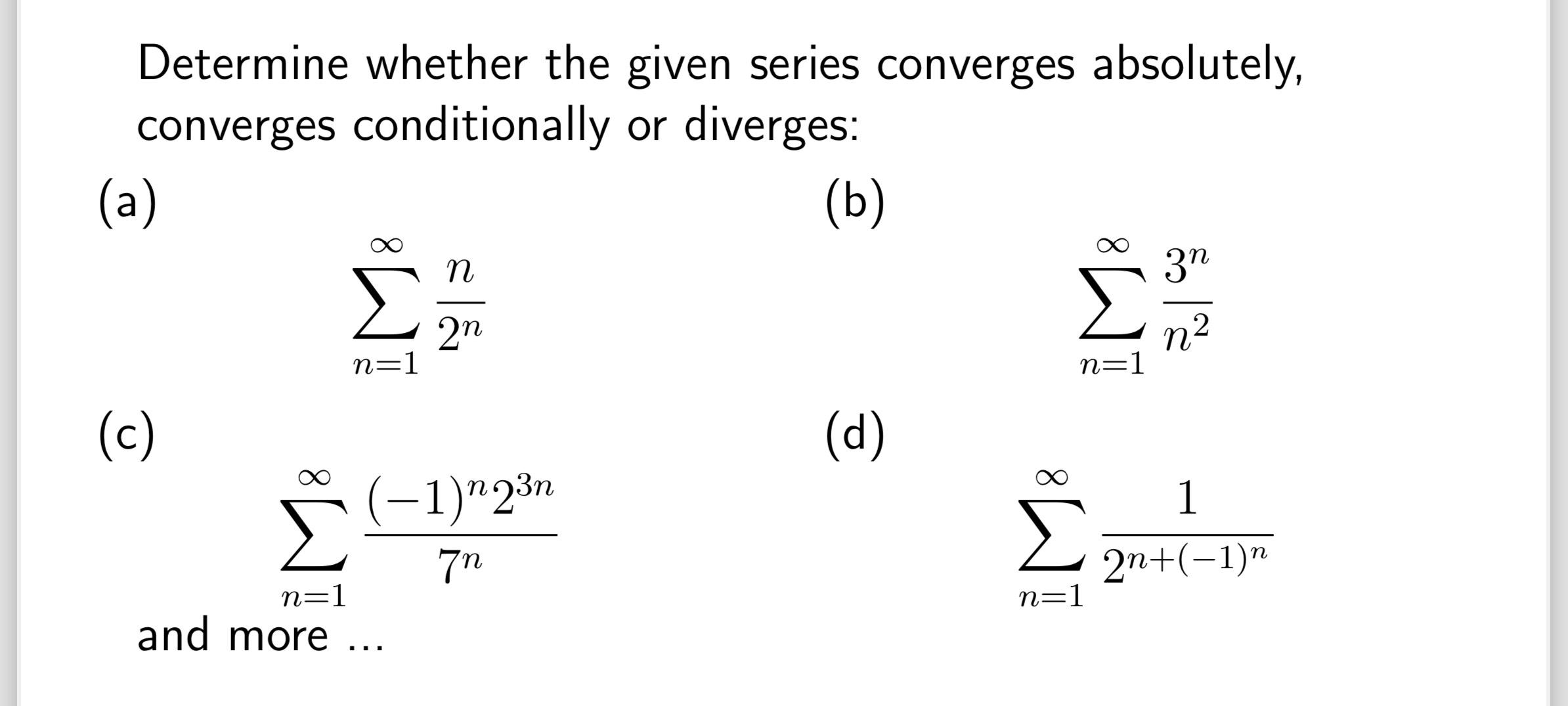 Solved Determine whether the given series converges | Chegg.com