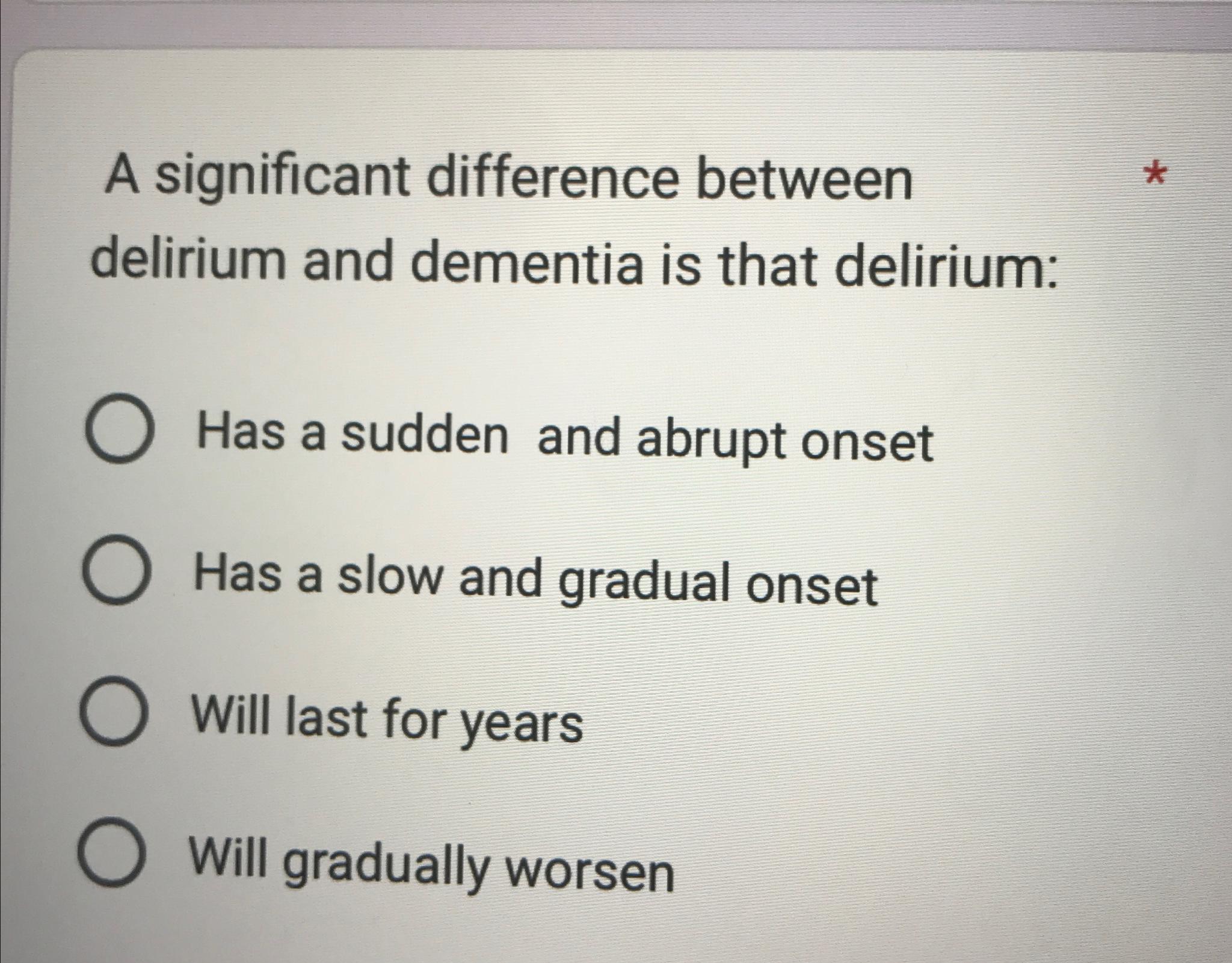 Solved QA significant difference between delirium and | Chegg.com
