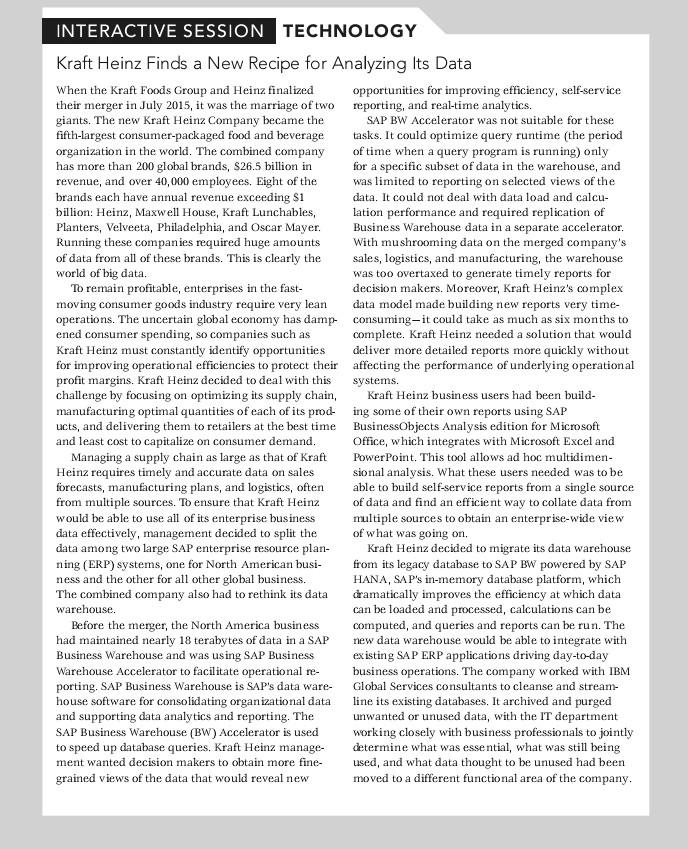 Solved INTERACTIVE SESSION TECHNOLOGY Kraft Heinz Finds a | Chegg.com