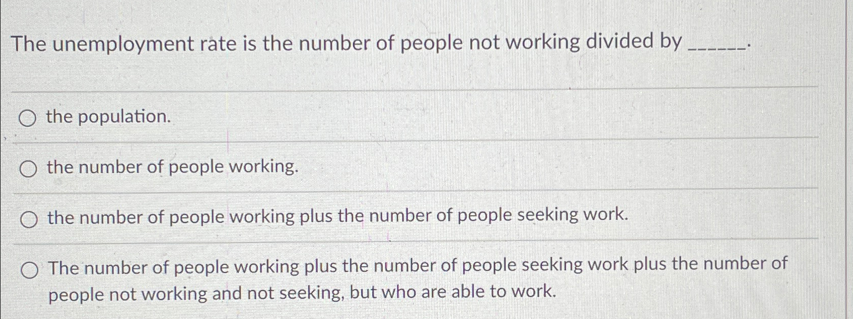 Solved The unemployment rate is the number of people not | Chegg.com