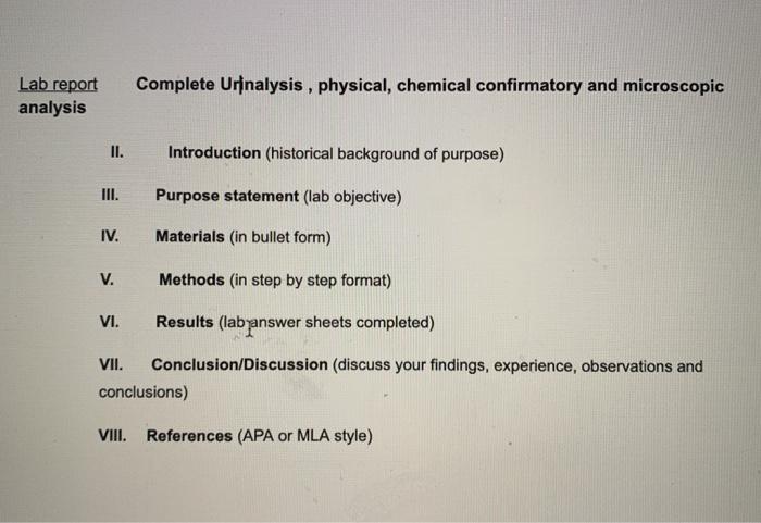 Solved Lab report analysis Complete Urinalysis , physical, | Chegg.com