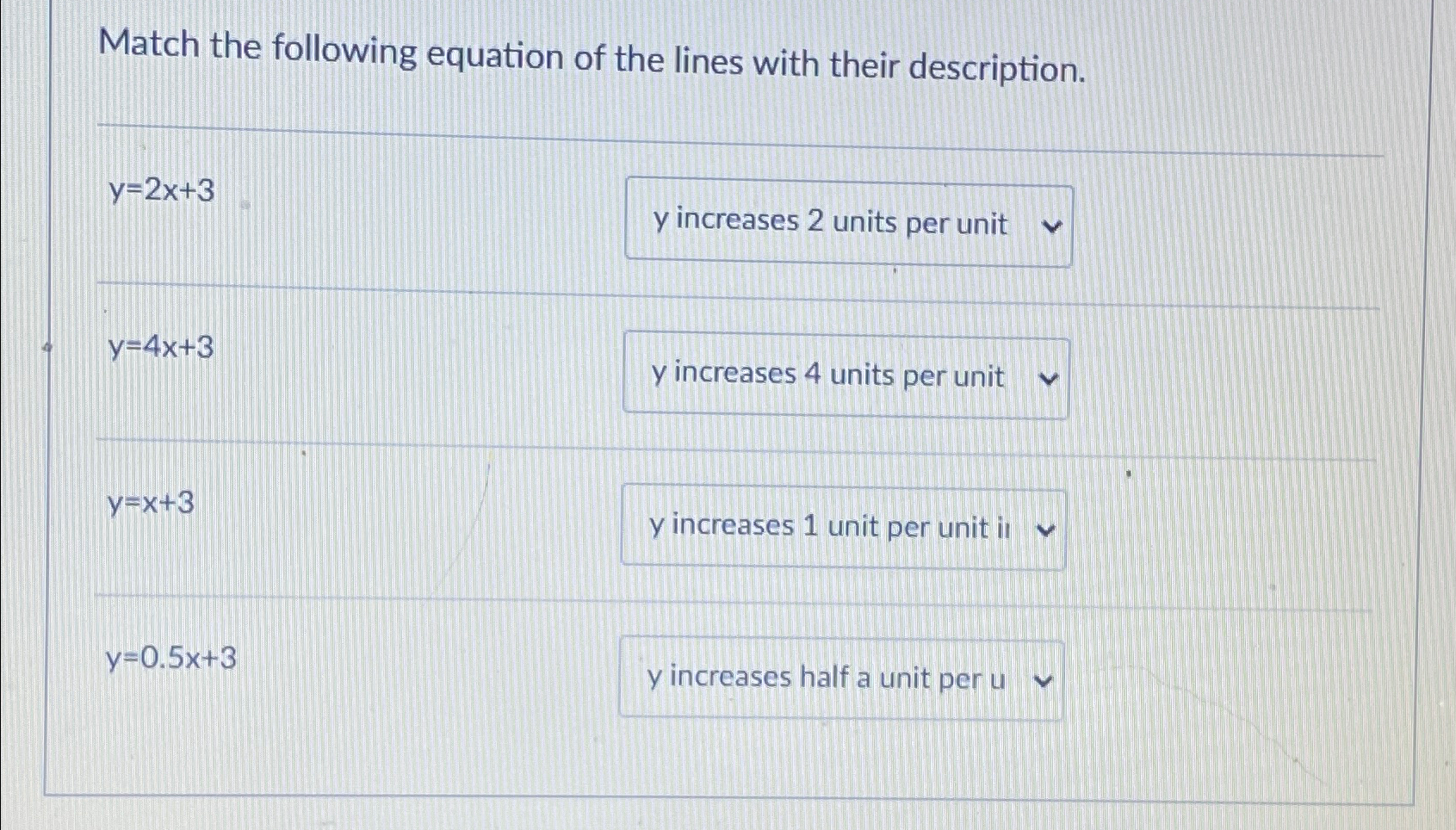 Solved Match the following equation of the lines with their | Chegg.com