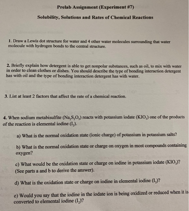 Solved Prelab Assignment (Experiment #7) Solubility, | Chegg.com