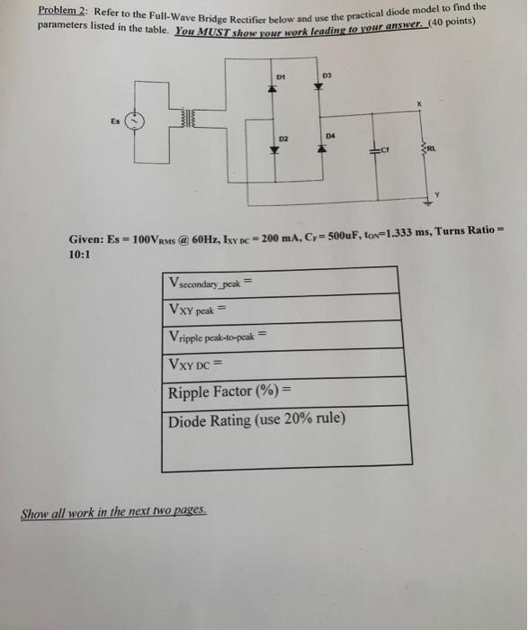 Solved Problem 2: Refer to the Full-Wave Bridge Rectifier | Chegg.com