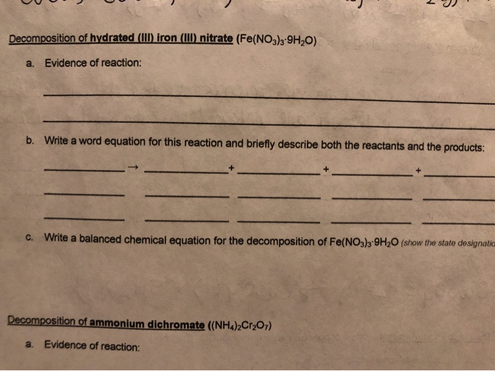 Solved Decomposition of ammonium dichromate ((NH4)2Cr207) | Chegg.com
