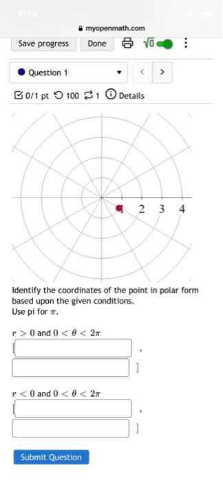 Solved SEE myopenmath.com Done VO Save progress Question 1 > | Chegg.com