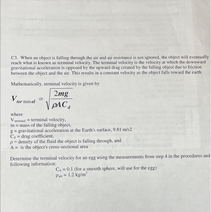 C3. When an object is falling through the air and air | Chegg.com