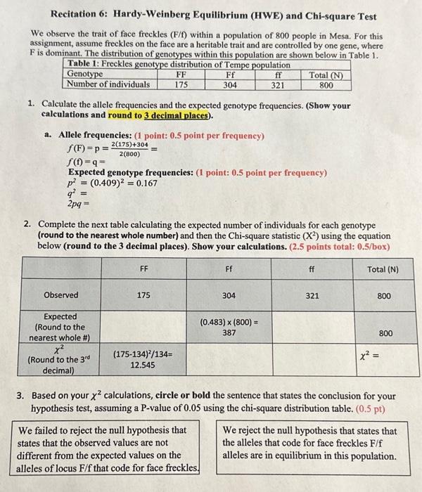 Recitation 6: Hardy-Weinberg Equilibrium (HWE) and | Chegg.com