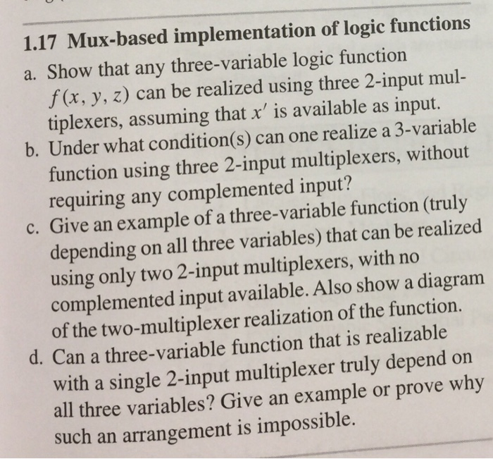 Solved 1.17 Mux-based implementation of logic functions a. | Chegg.com