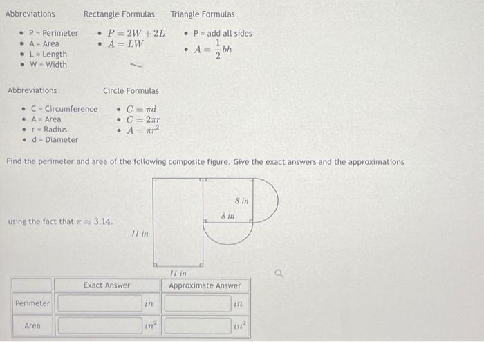 Solved Abbreviations Circle Formulas - C - Circumference - | Chegg.com