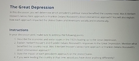 The Great DepressionIn this discussion, determine | Chegg.com