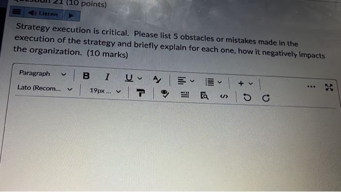 Solved Strategy execution is critical. Please list 5 | Chegg.com
