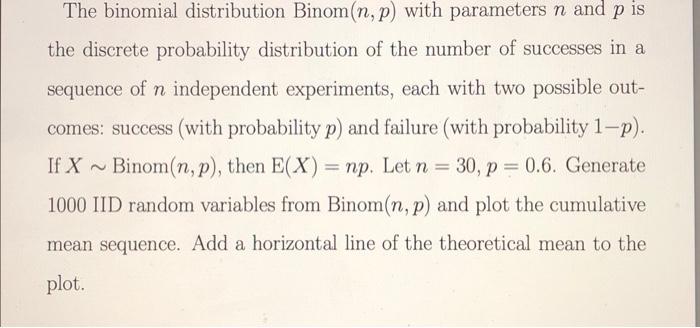 Solved The binomial distribution Binom(n,p) with parameters | Chegg.com