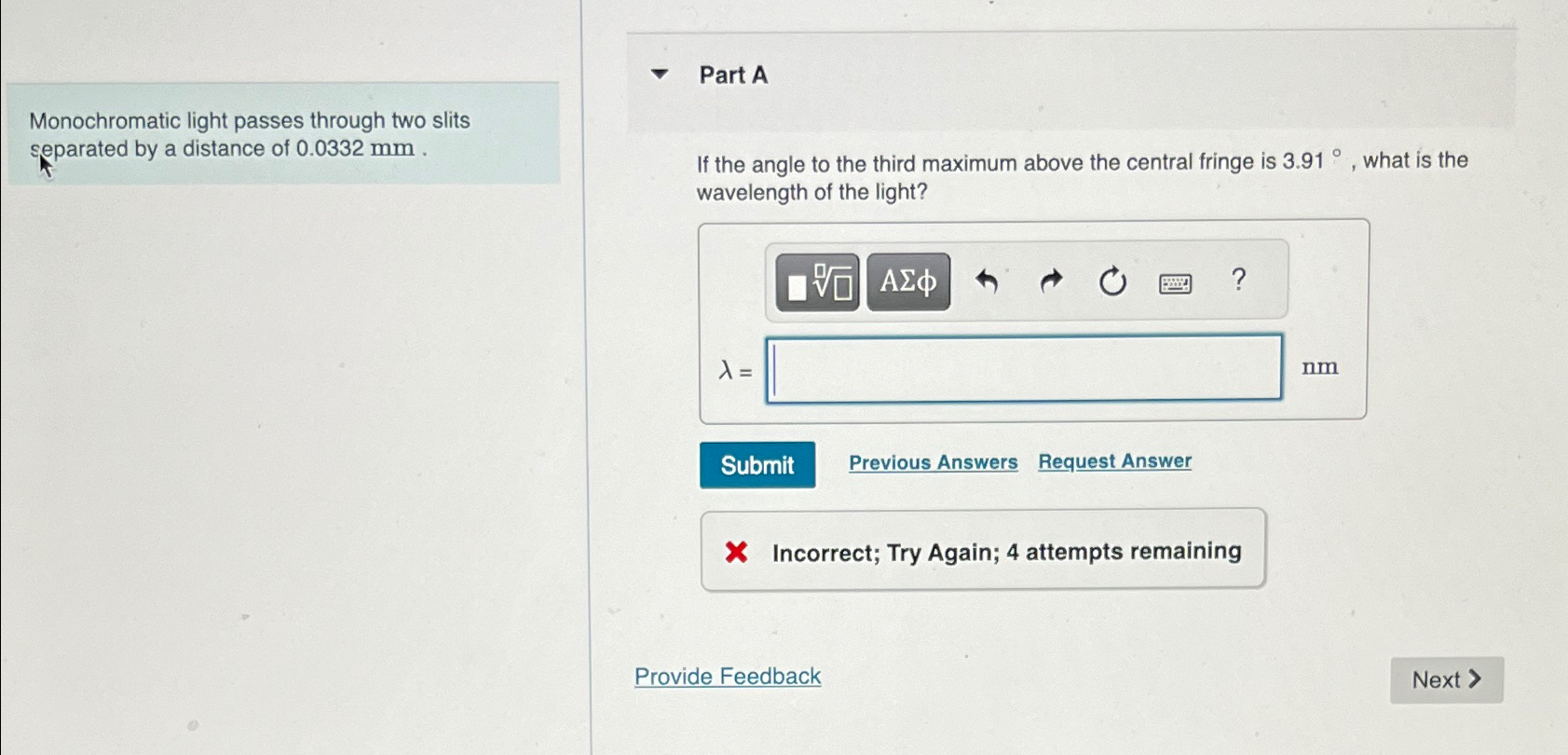 Solved Monochromatic light passes through two slits | Chegg.com