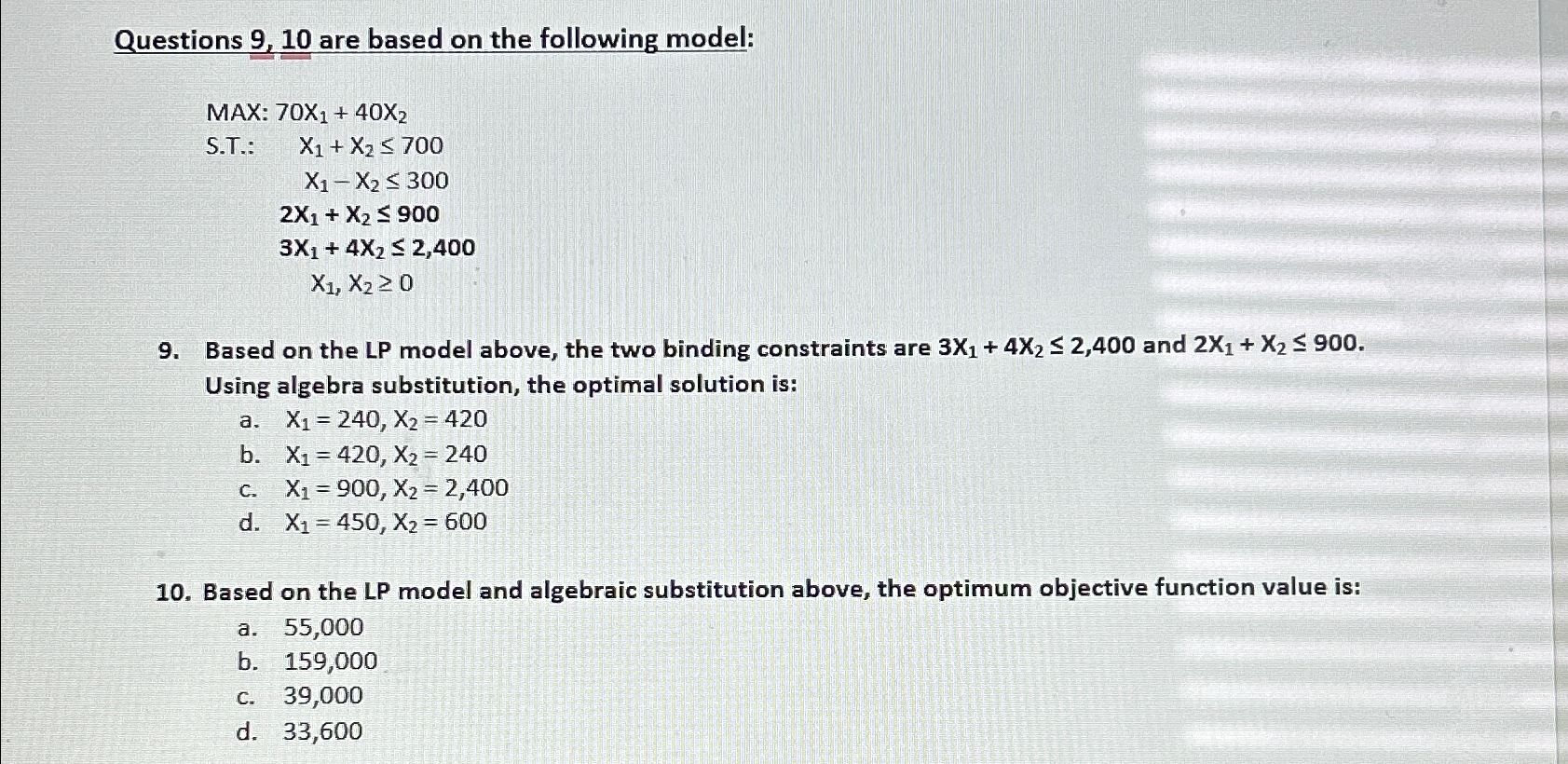 Solved Questions 9,10 ﻿are based on the following model: | Chegg.com
