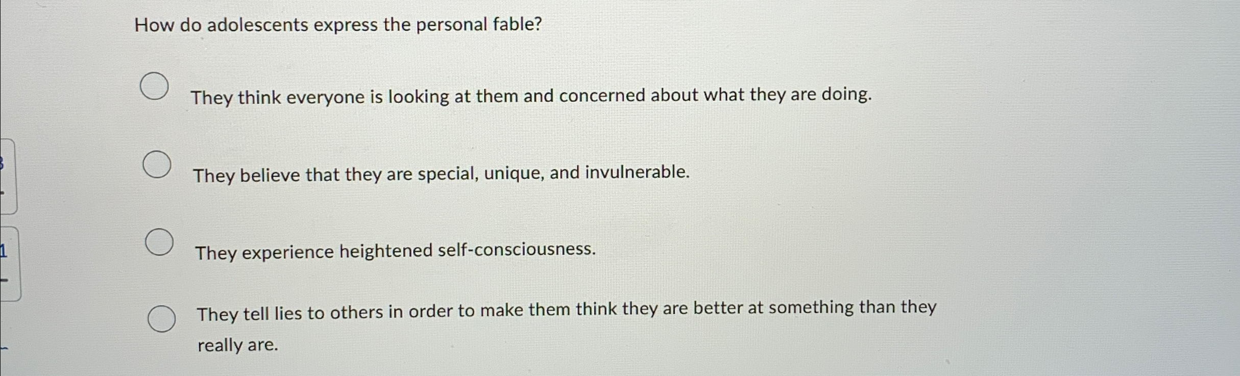 Solved How do adolescents express the personal fable?They | Chegg.com