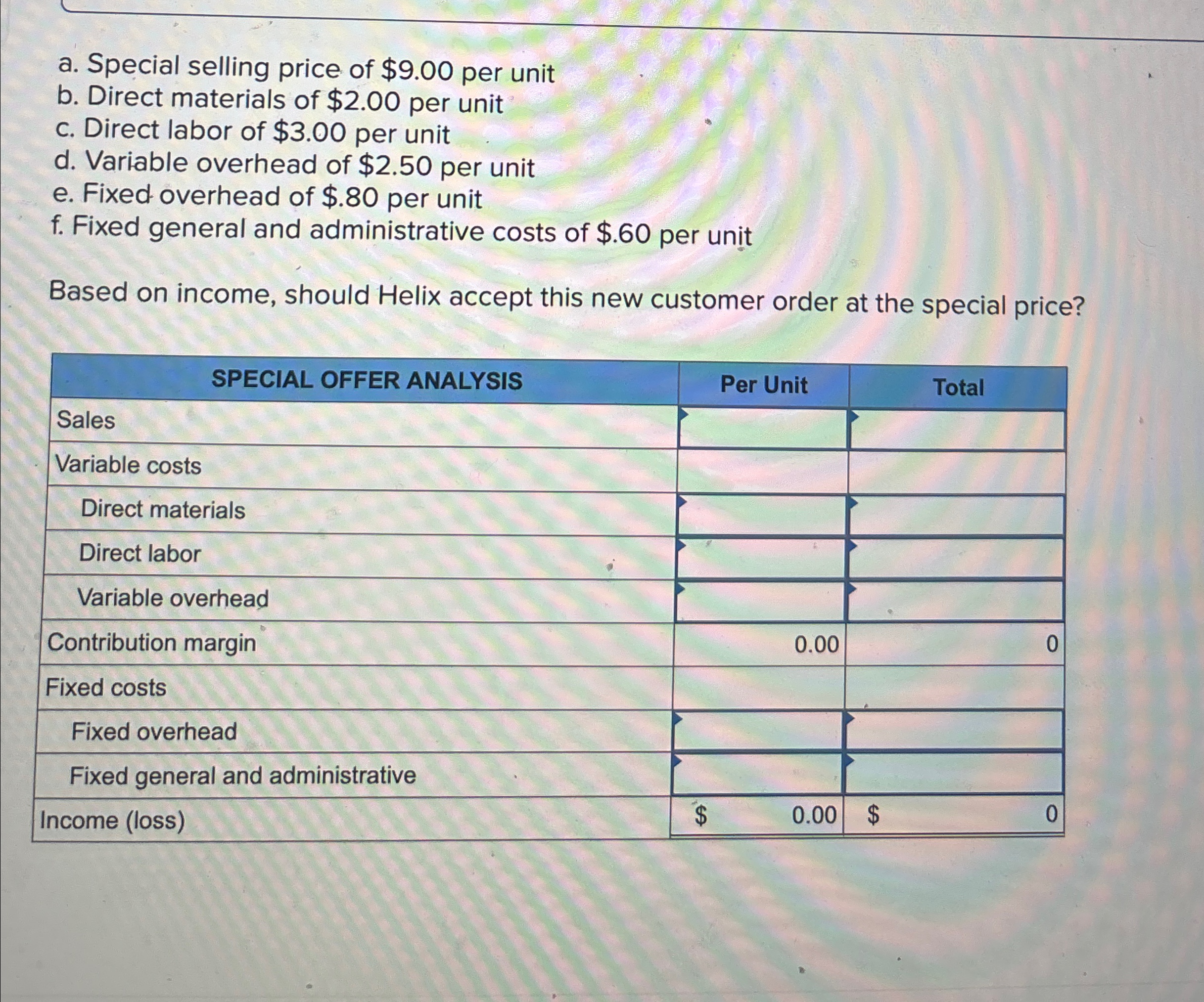 Solved a. ﻿Special selling price of $9.00 ﻿per unitb. | Chegg.com