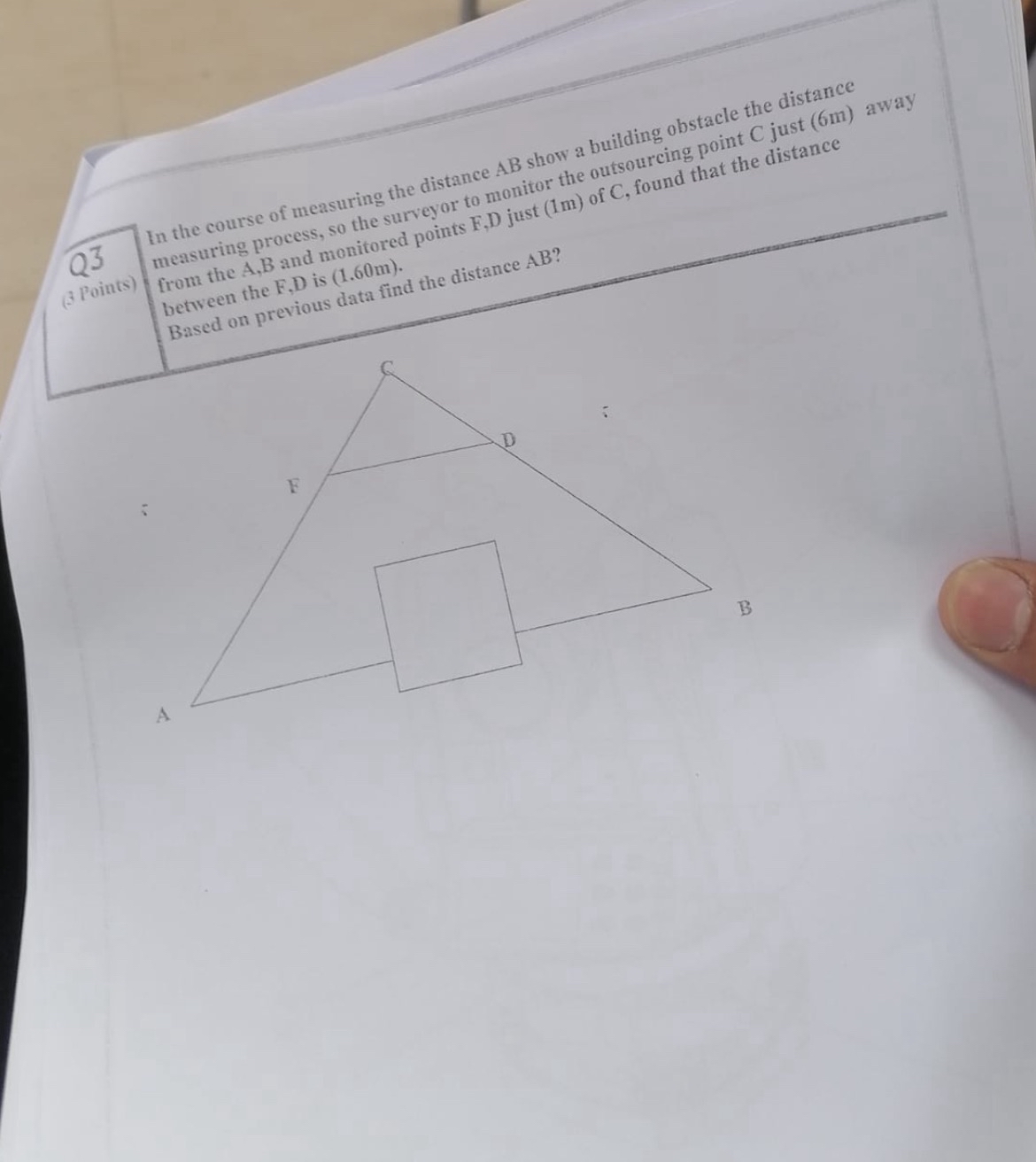 Solved In the course of measuring the distance AB ﻿show a | Chegg.com