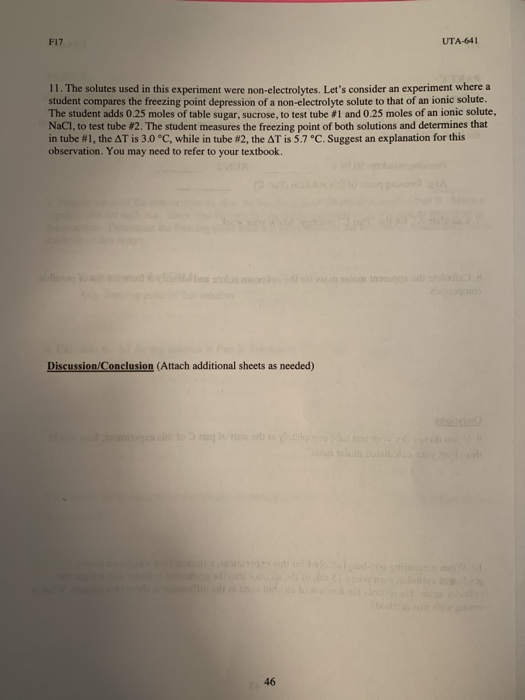 F17 UTA-641 LAB REPORT EXPERIMENT UTA-641 Freezing | Chegg.com