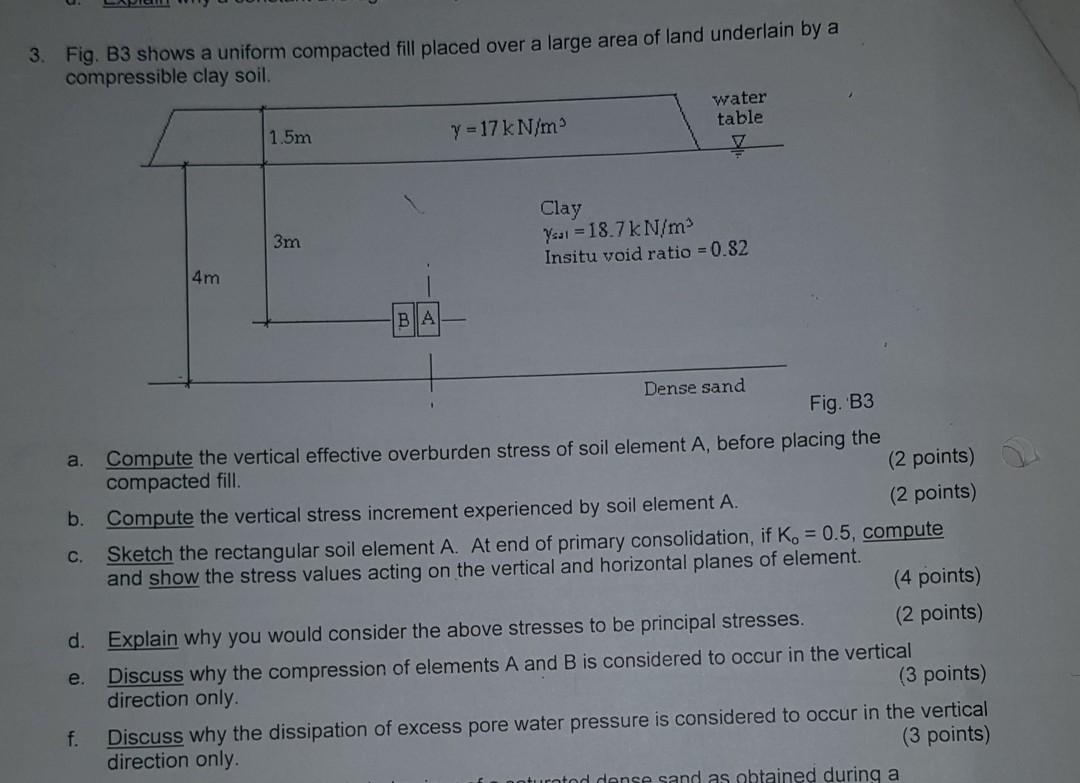 Solved 3. Fig. B3 shows a uniform compacted fill placed over | Chegg.com