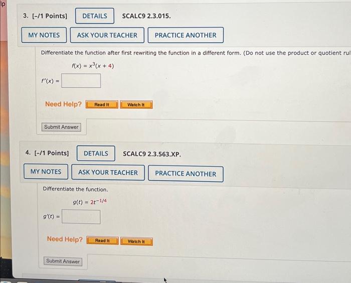 Solved f(x)=x3(x+4) f′(x)= 4. [-/1 Points] SCALC9 | Chegg.com